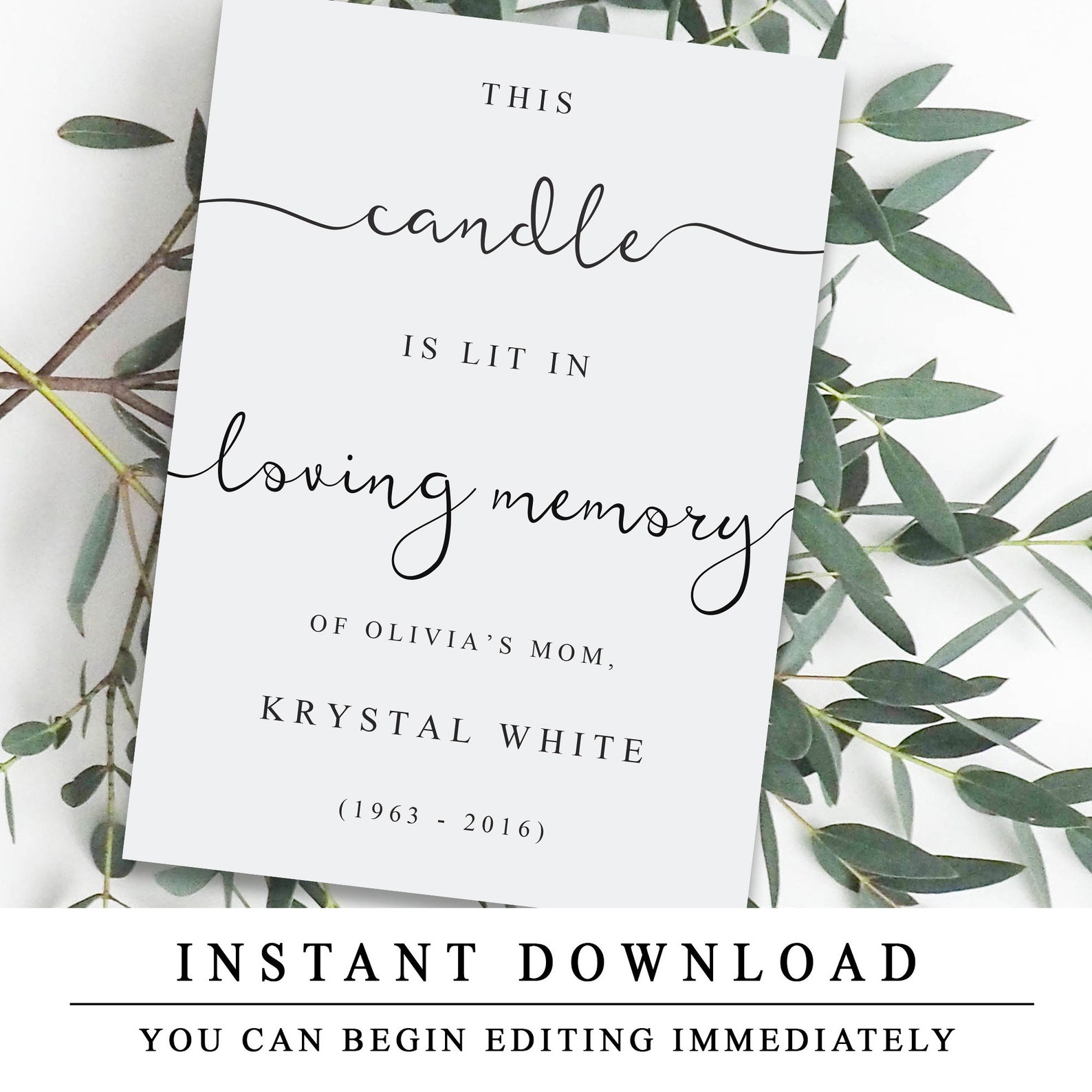 This Candle is Lit in Loving Memory Sign DIY Personalize the - Etsy