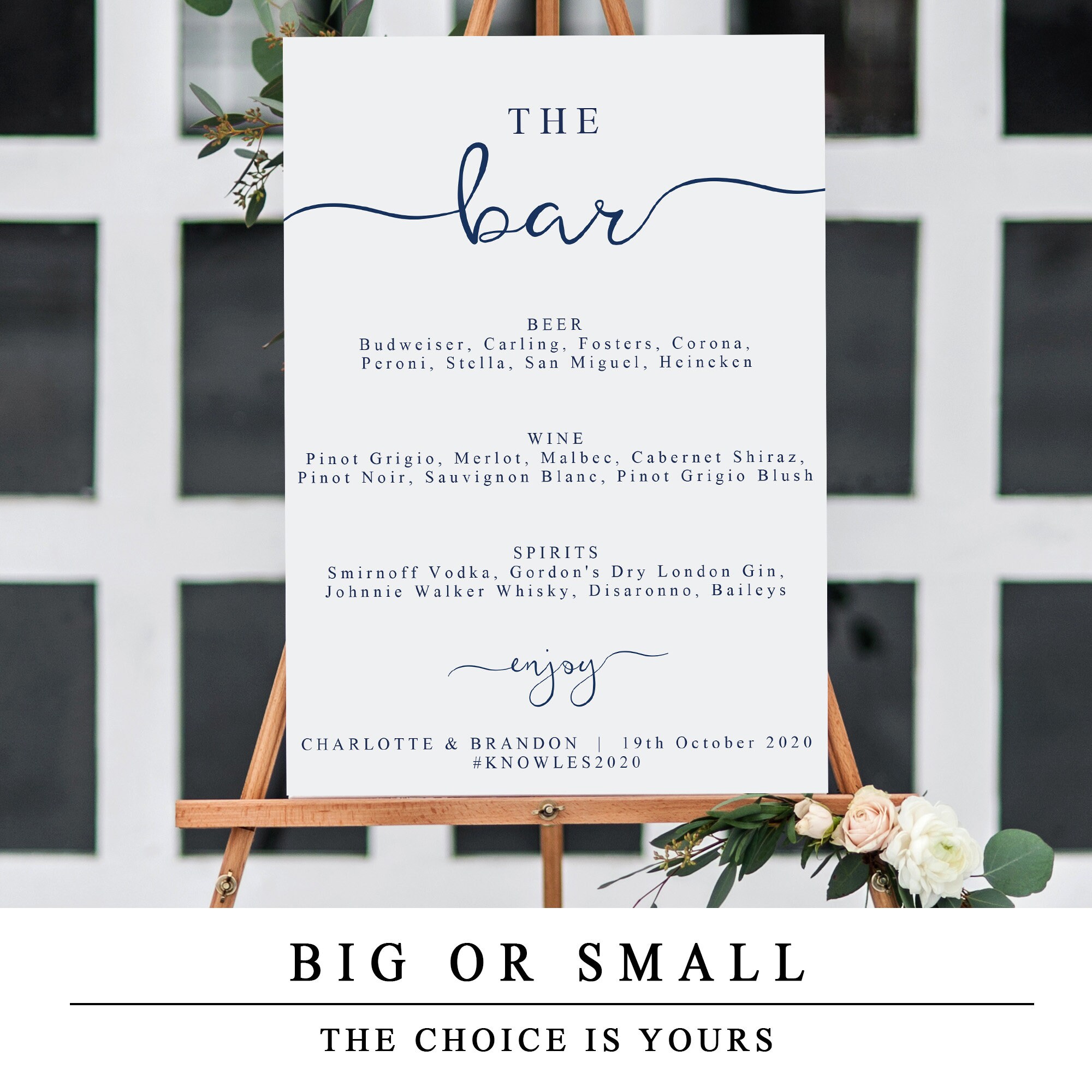 Navy Bar Menu Sign, the Bar Sign, Wedding Bar Menu Printable, Wedding ...