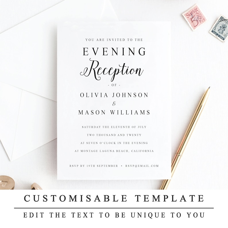 Print at Home Evening Reception Wedding Invitation Template - Etsy UK