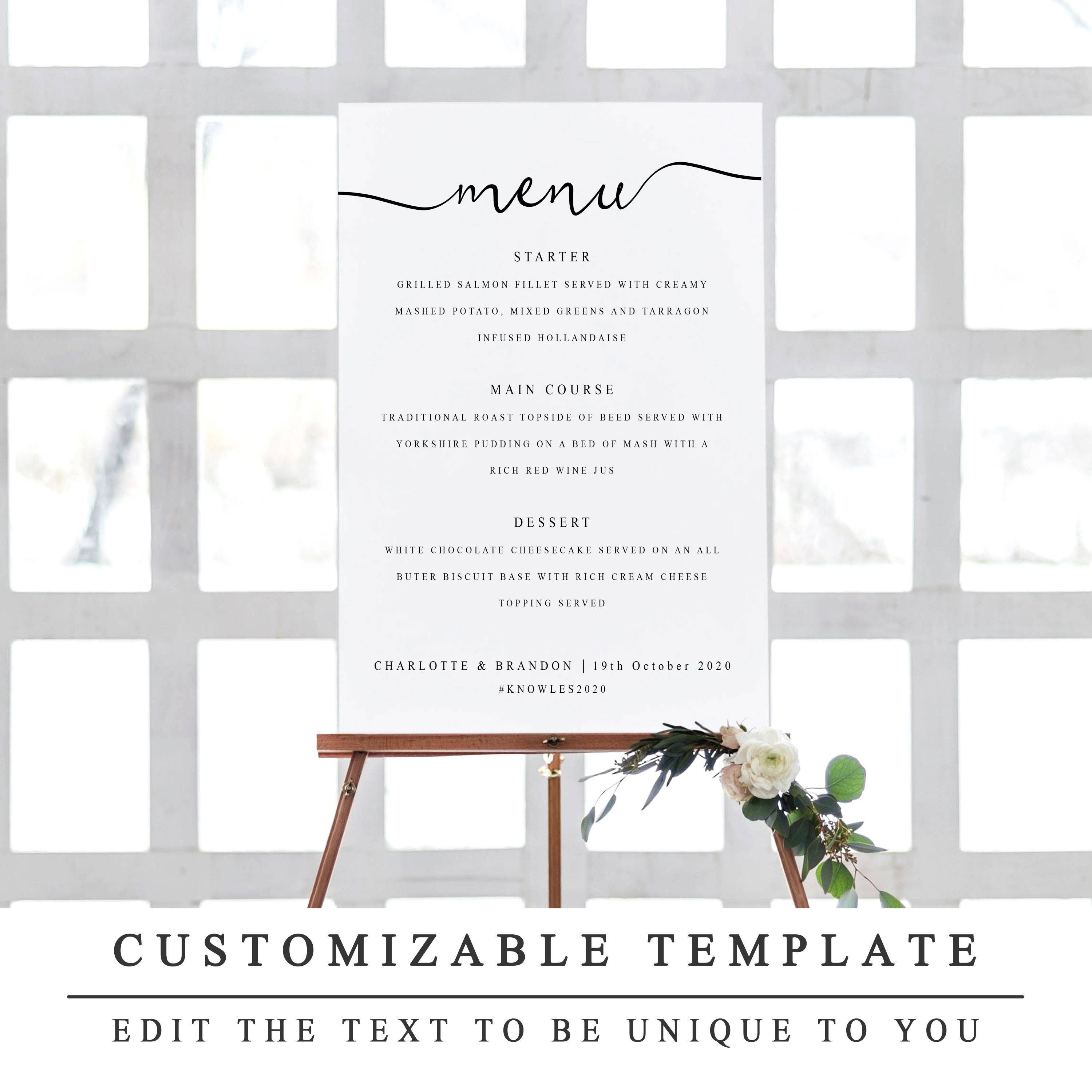 DIY Printable Wedding Menu Template Calligraphy Wedding Menu | Etsy