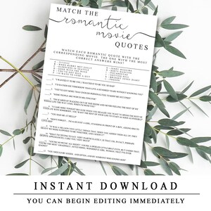 Match the Movie Quote Game - Editable and Printable, Bridal Shower ...
