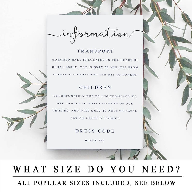 Printable Wedding Details Template Wedding Insert Cards | Etsy