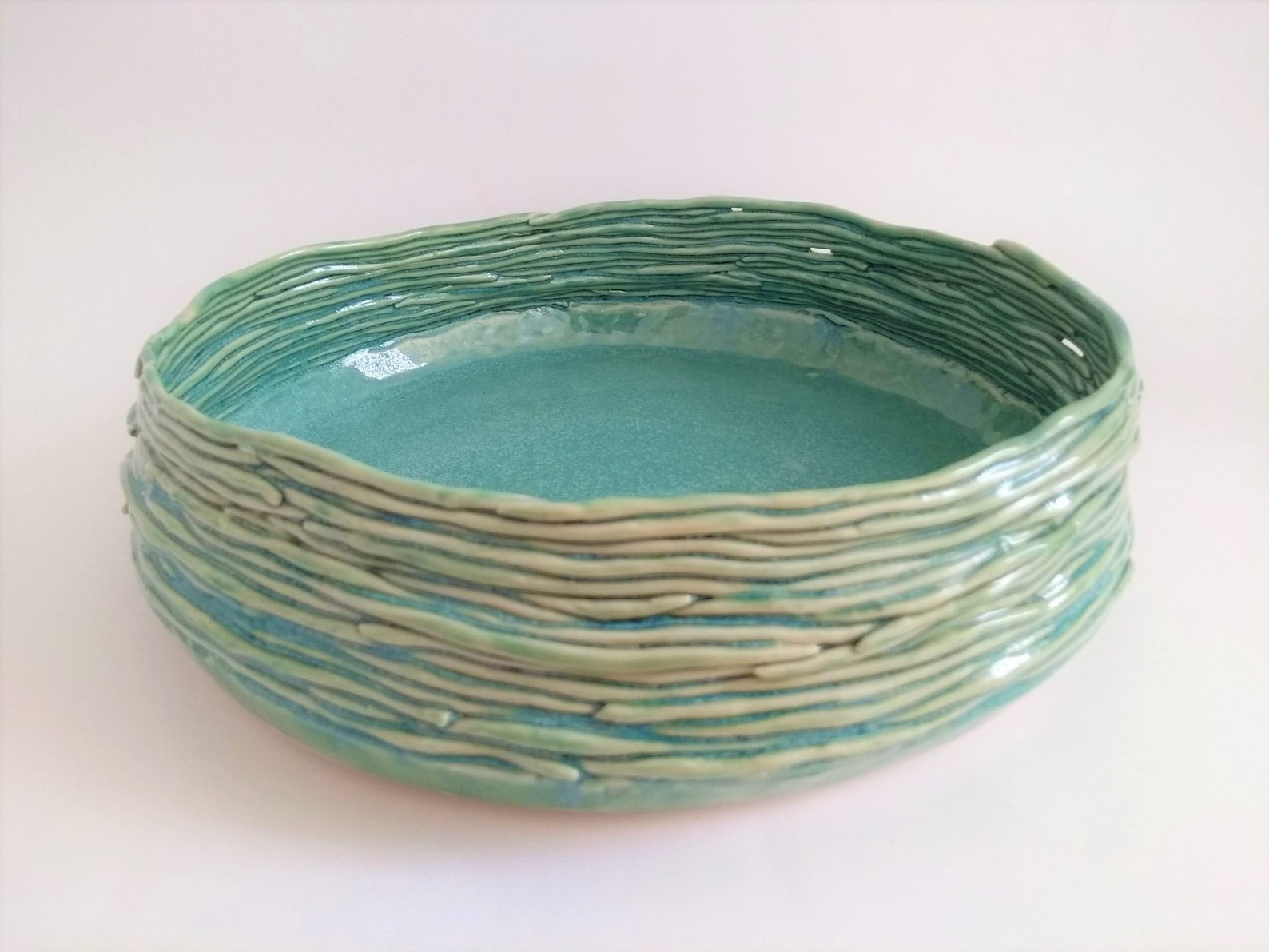 Large Ceramic Round Serving Bowl Platter Handmade Warm - Etsy