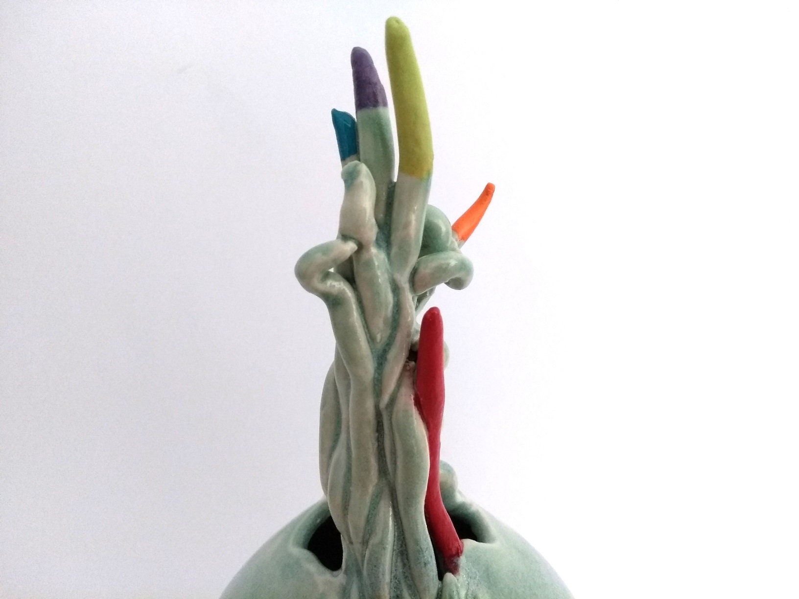 Tall Ceramic Art Sculpture, Modern, Handmade, Artsy, Tree on Mountain W ...
