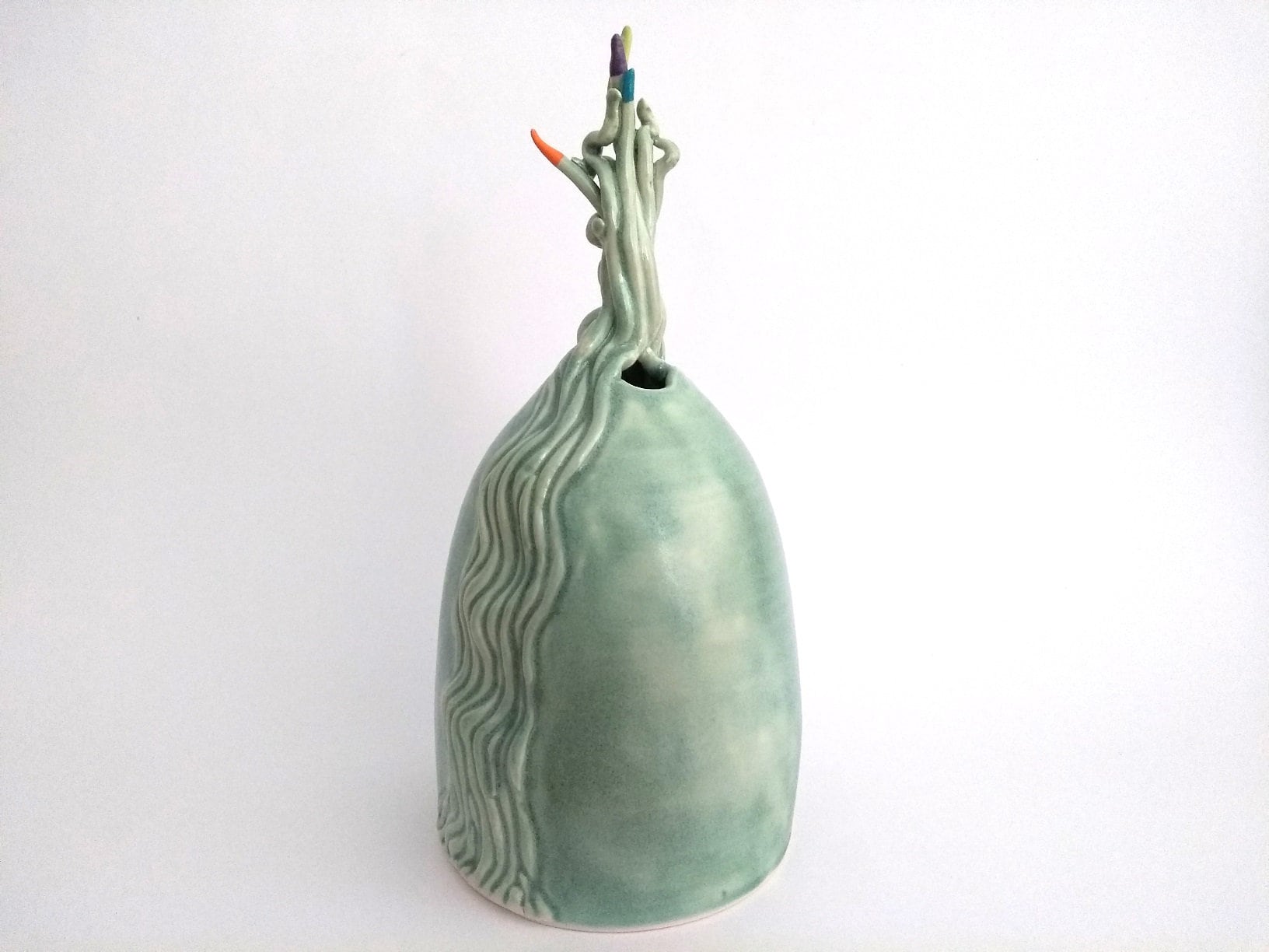 Tall Ceramic Art Sculpture, Modern, Handmade, Artsy, Tree on Mountain W ...