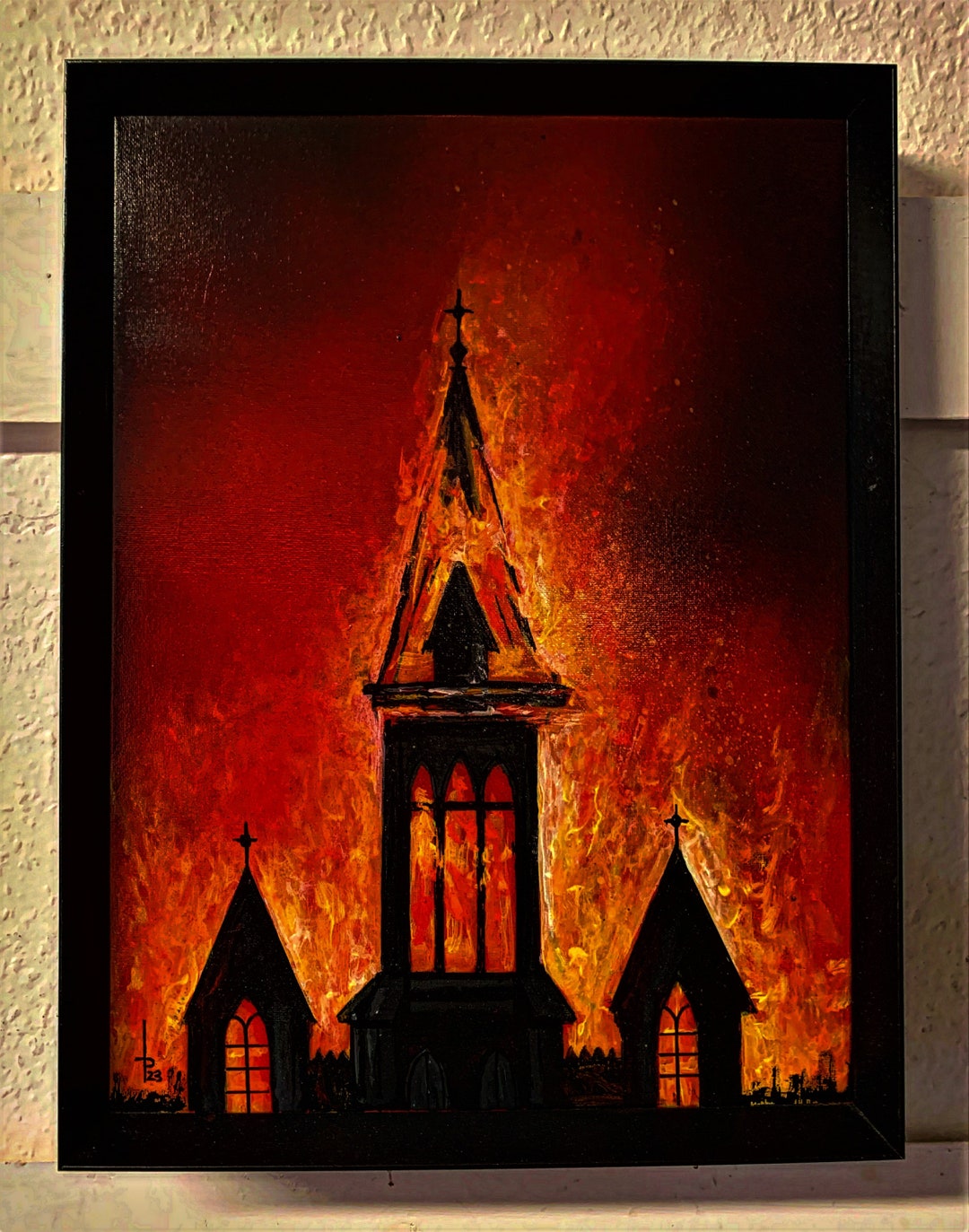 Burning Church Painting Black Metal Satanic Art Anti - Etsy