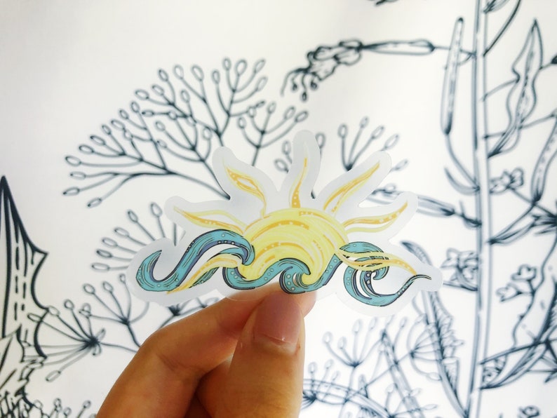 Wave and Sun Vinyl Sticker Laptop Stickers-party | Etsy