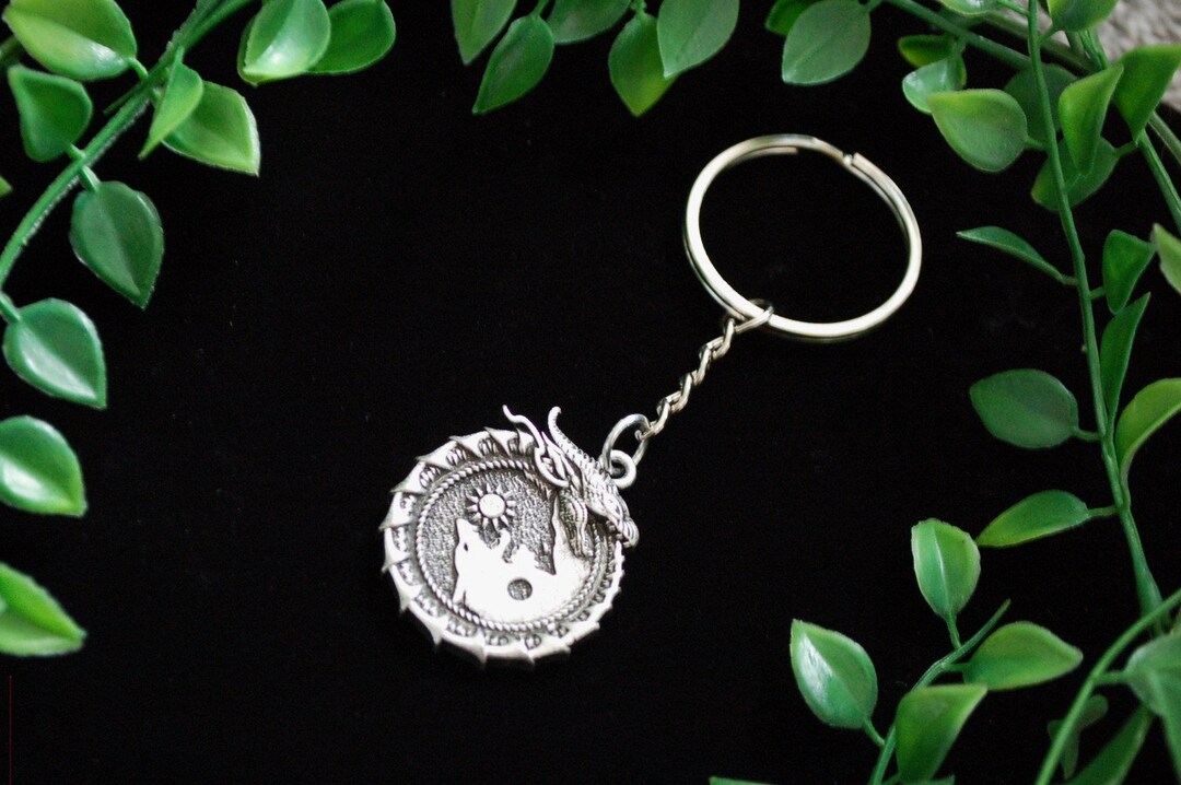Silver Tone Yin Yang Dragon Fenrir Norse Pendant Keyring Keychain Wolf ...