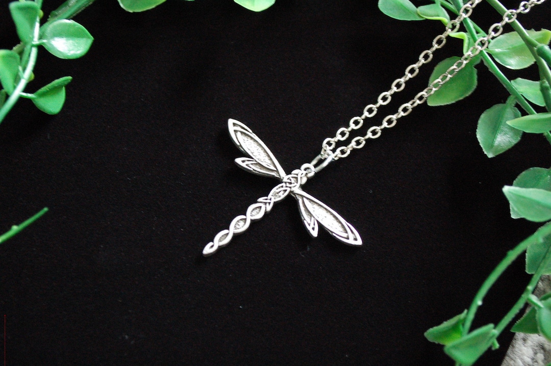 Silver Tone Celtic Dragonfly Celtic Knots Necklace Gift - Etsy