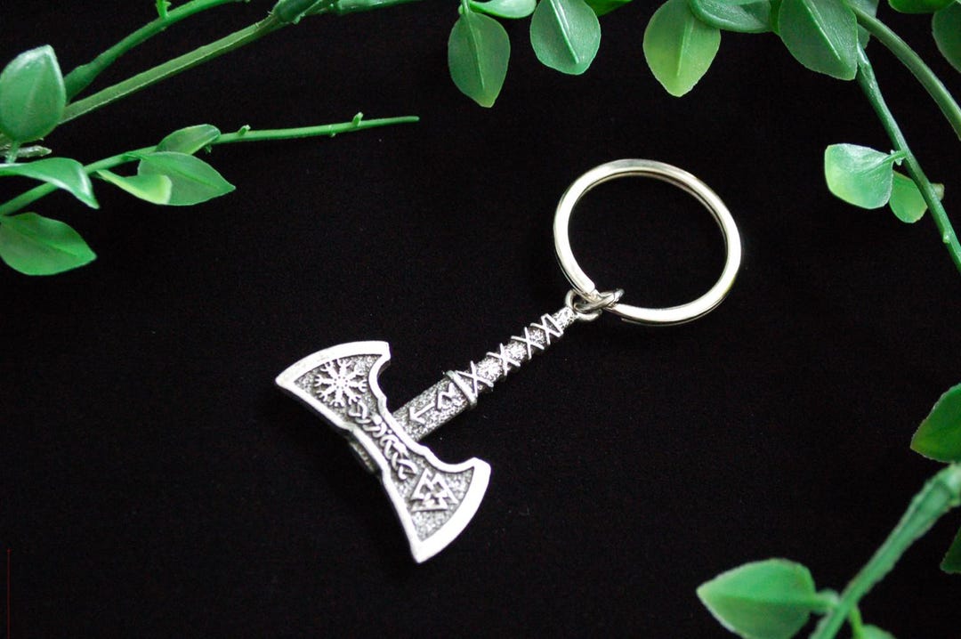 Double Sided Viking Norse Axe Weapon Keyring Keychain Valknut ...