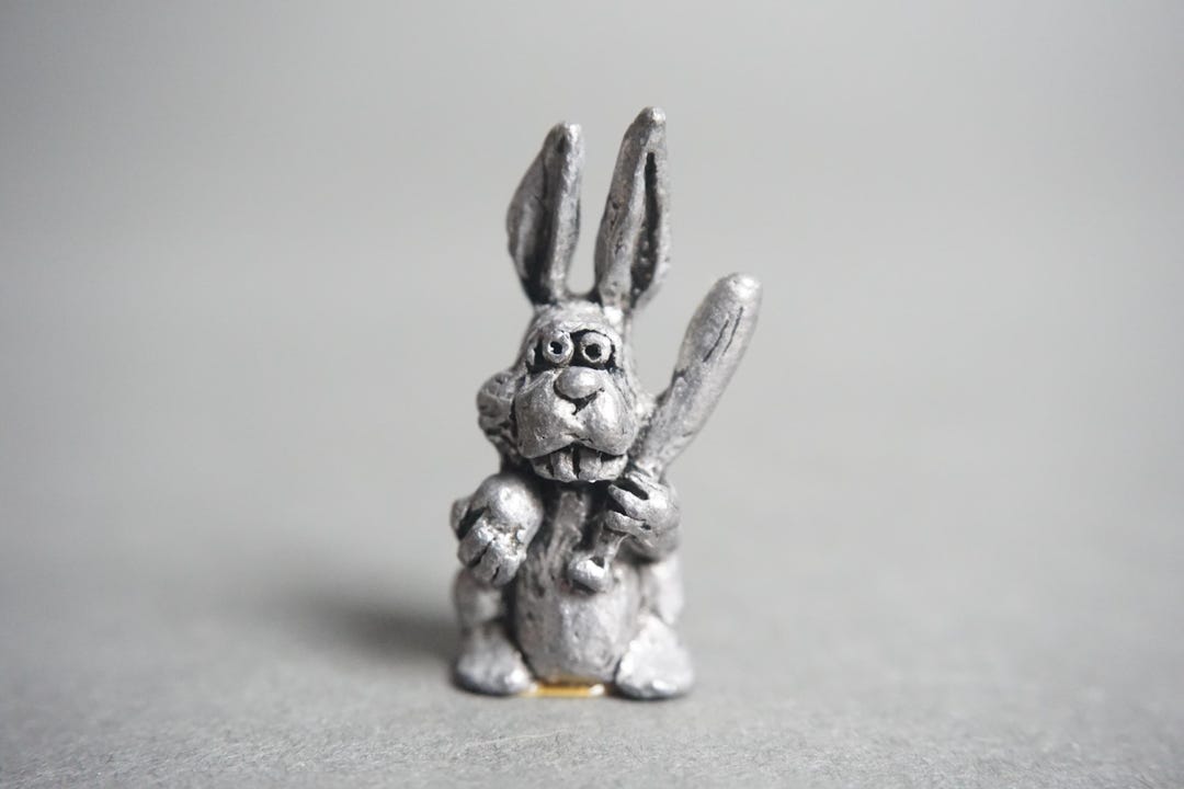 Vintage HTF Michael Ricker Pewter Baseball Bunny Figurine, Small ...