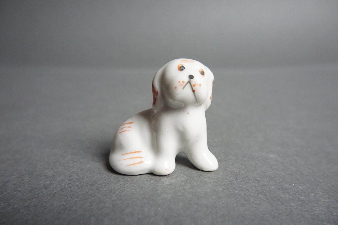 Mid Century Japan Ceramic Dog Figurine, Orange Accents, Miniature Puppy ...
