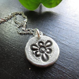 Rustic Hand-poured Pewter Flower Pendant, Botanical Necklace, Pewter ...