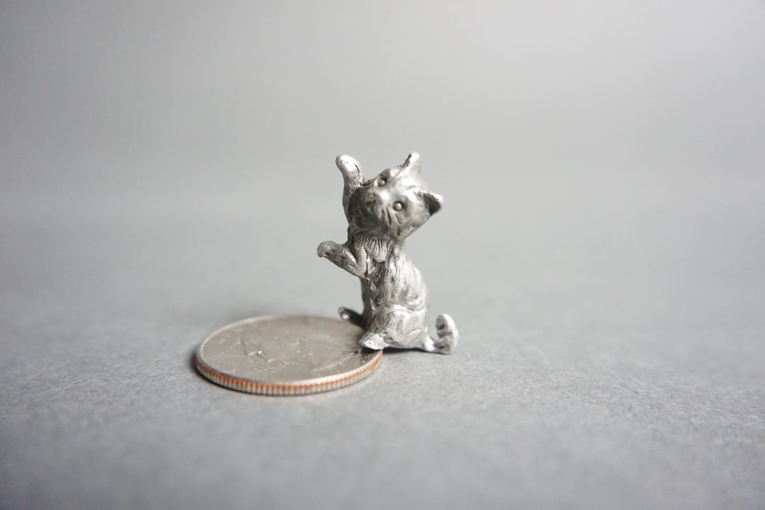 Vintage Pewter Playing Cat Figurine, Miniature Pewter Striped Tabby Cat ...