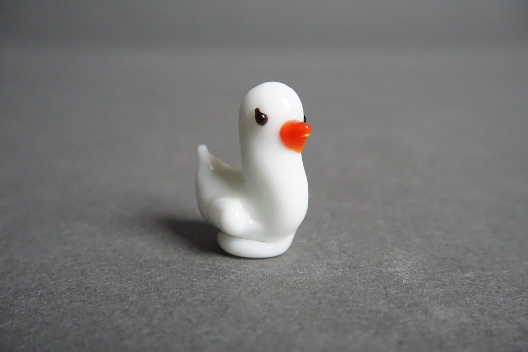 Miniature White Glass Duck Figurine, Tiny Glass Duck Figurine, Glass ...