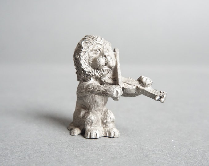 HTF Vintage 1980 Spoontiques Pewter Lion Playing Violin, Fiddle ...