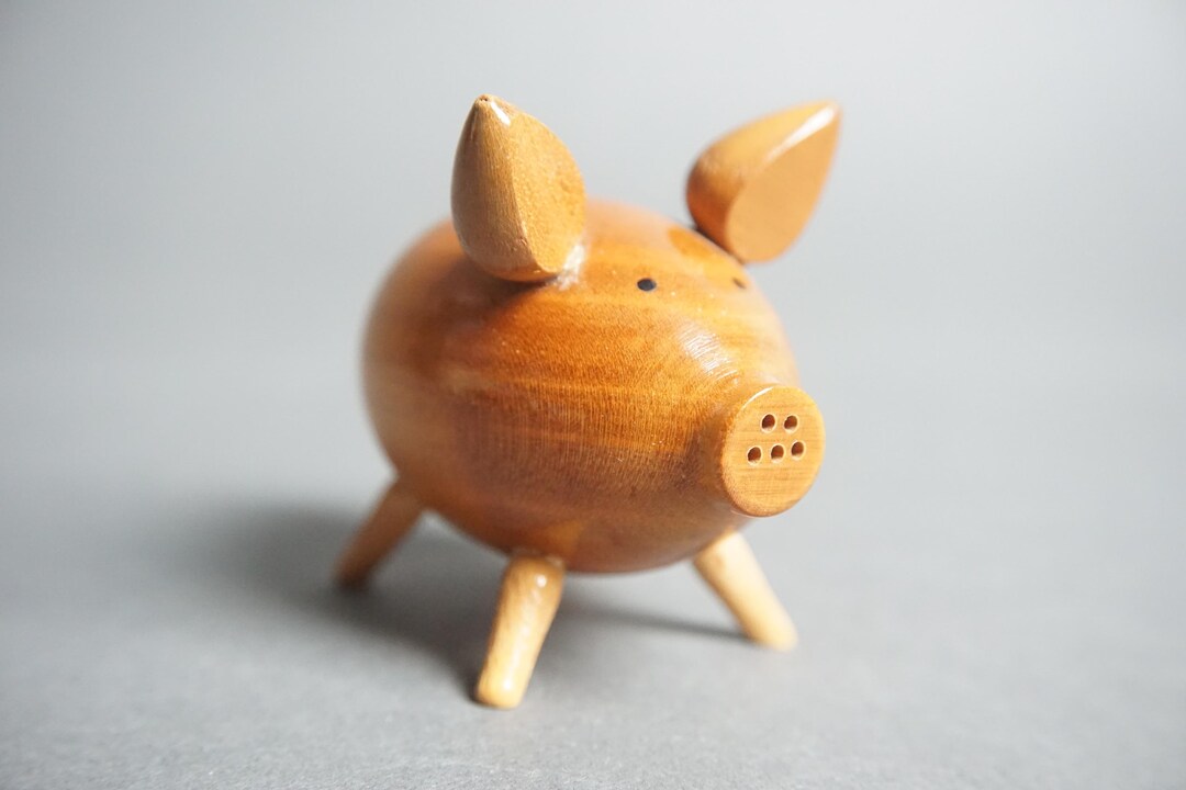 Vintage Wooden Pig Figurine, Turned Wood, Cute Miniature Pig, Rustic ...