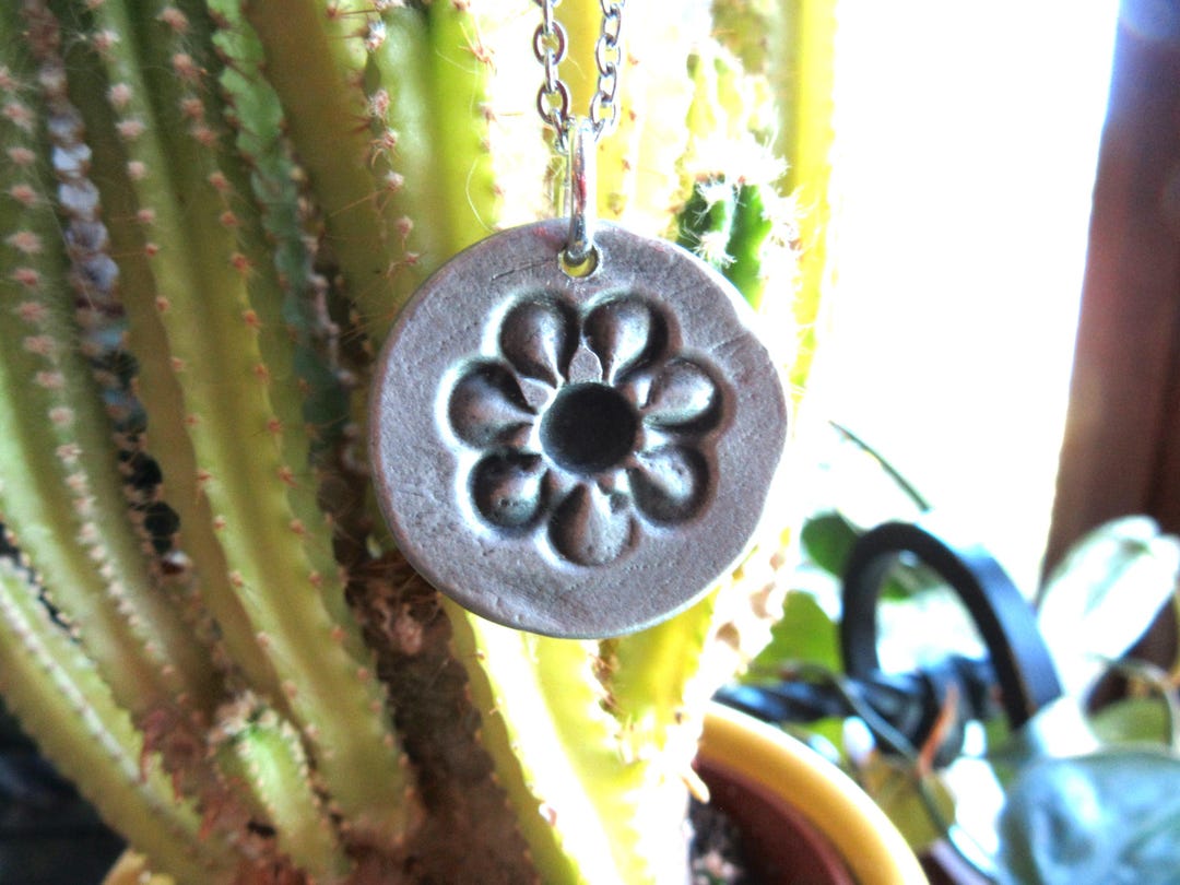 Daisy Pewter Necklace Pendant, Rustic Handmade Flower Pendant ...