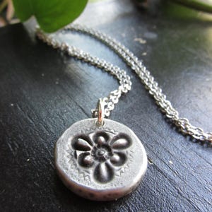Rustic Hand-poured Pewter Flower Pendant, Botanical Necklace, Pewter ...