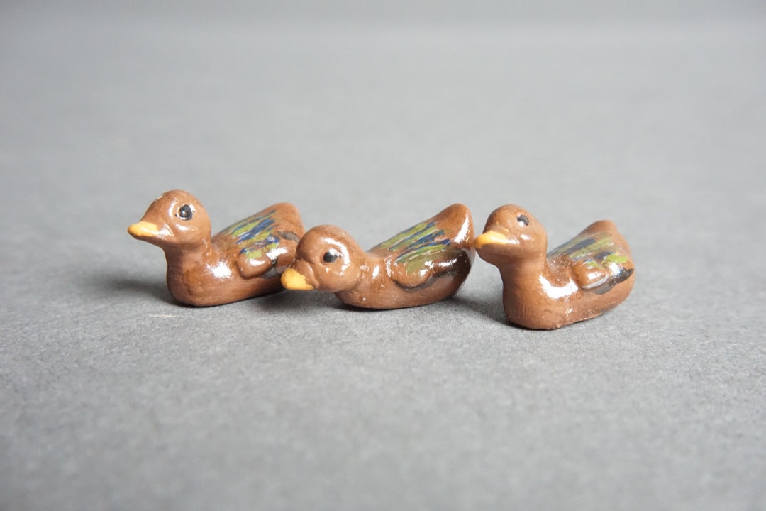 Set of Three Tiny Brown Ceramic Ducks, Miniature Brown Ducklings, 3 ...