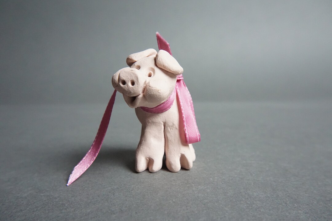 Vintage Handmade Ceramic Pig Figurine, Chipped Tail, Miniature Pink Pig ...