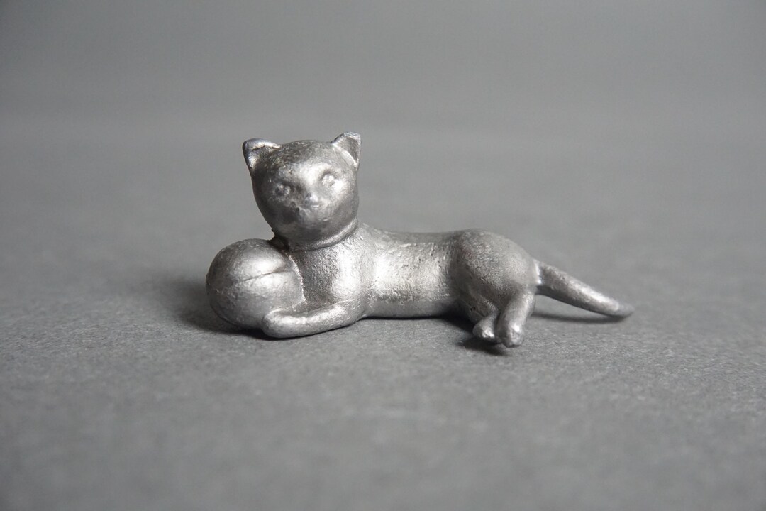 Vintage Pewter Playing Cat Figurine, Miniature Pewter Cat and Ball ...