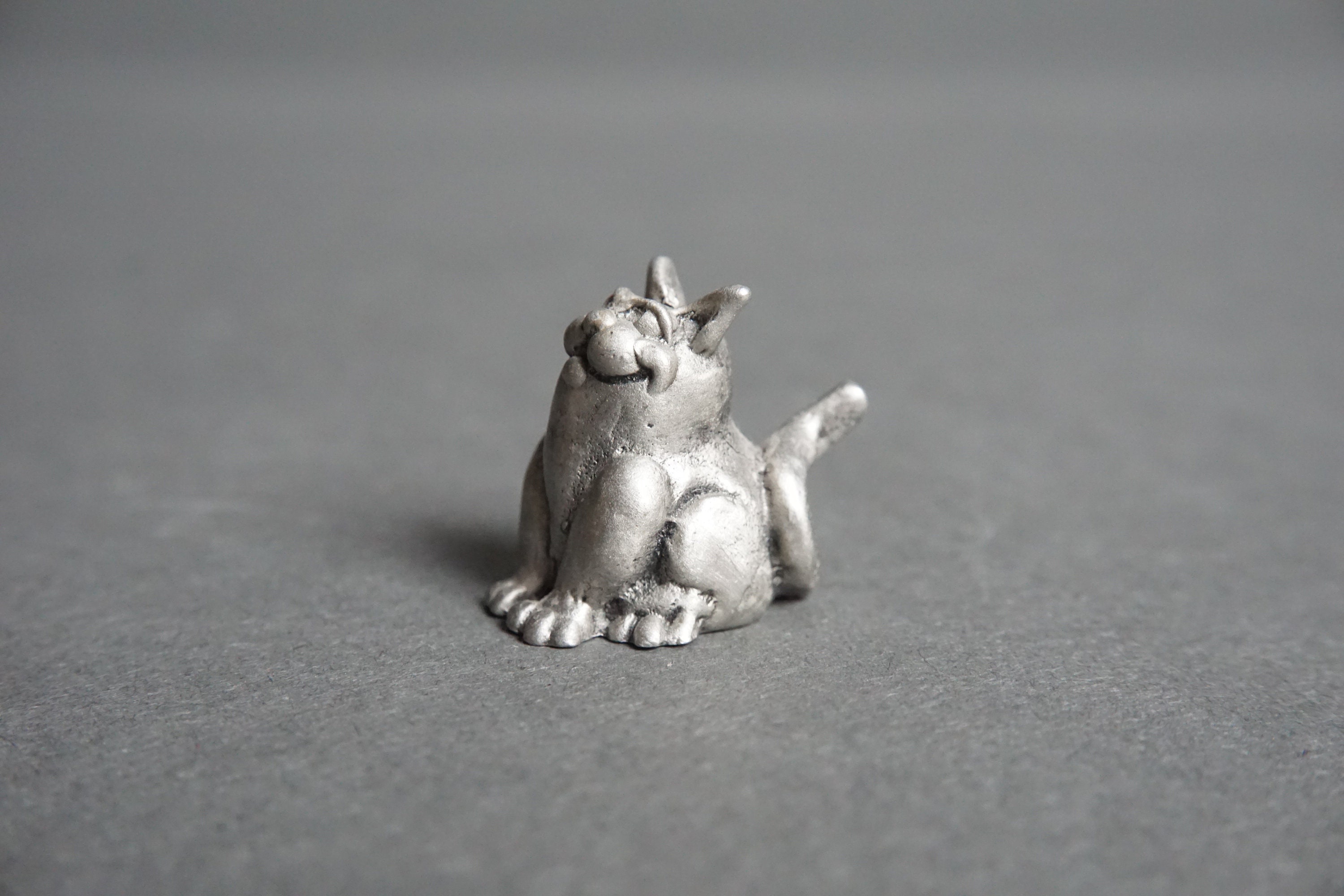Teeny Tiny Pewter Happy Cat Figurine, Miniature Pewter Cat, Metal Funny ...