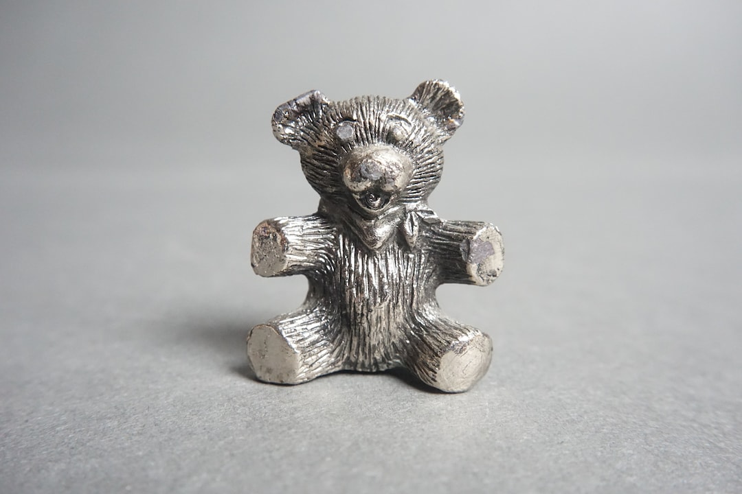 Vintage Metal Teddy Bear Figurine, Cute, Small Silver Teddy Bear ...