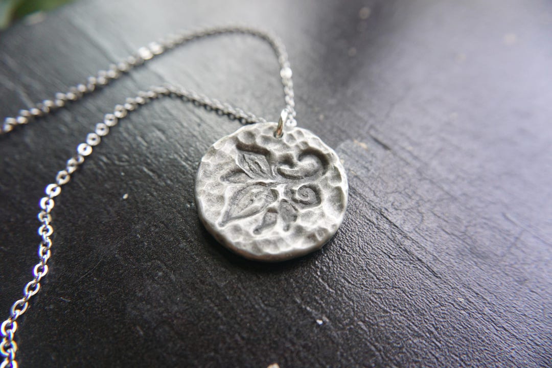 Leaves. Rustic Hand-poured Pewter Leaves Pendant, Hammered, Botanical ...