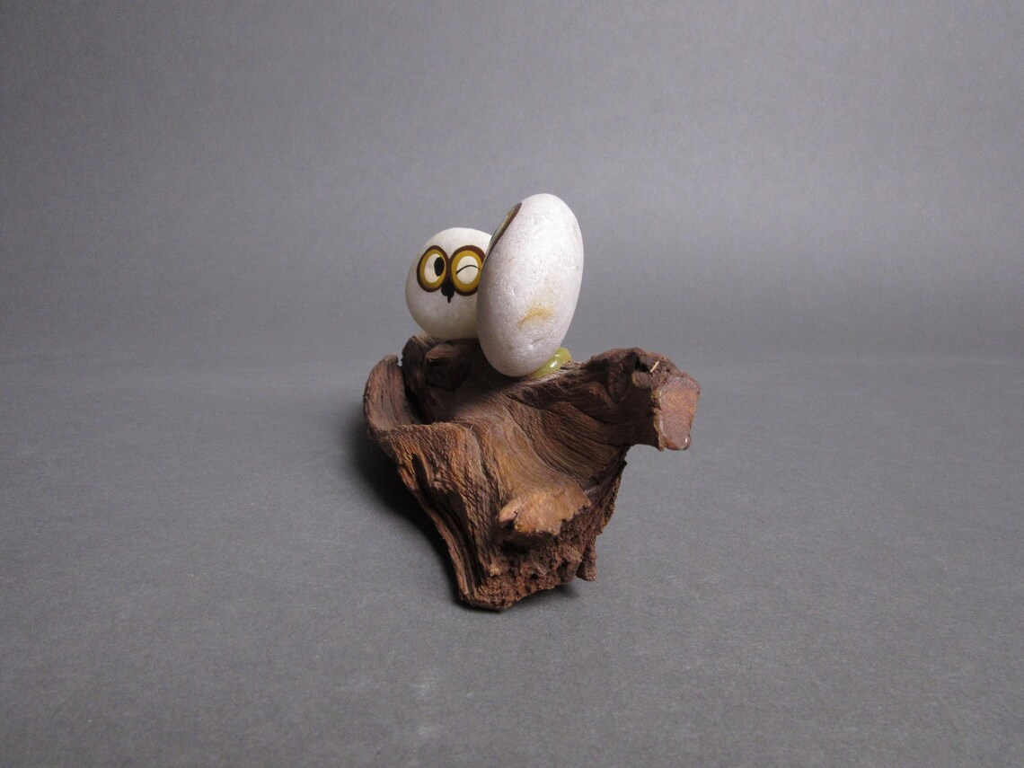 Vintage Groovy Retro Stone Owl Pair, Mounted Stone Painted Owls, Wood ...