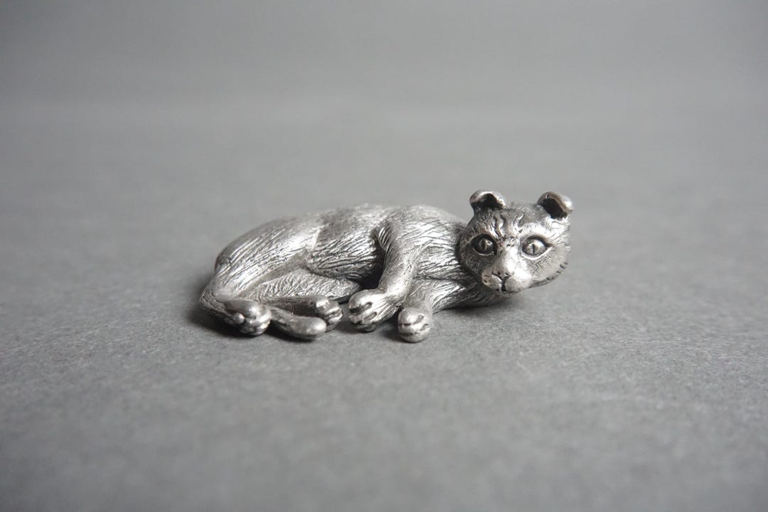 Vintage Miniature Pewter Curled Cat Figurine, Miniature Pewter Cat ...