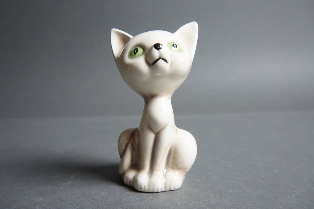 Vintage Miniature Scruffy White Cat Figurine, Kitschy, Stray Cat ...