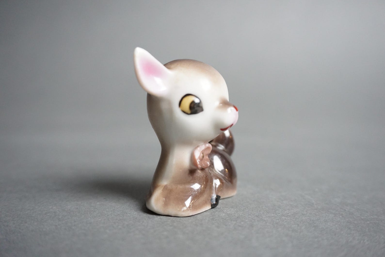 Vintage Miniature Mid Century Fawn, Anthropomorphic, Flower, Lying Fawn ...