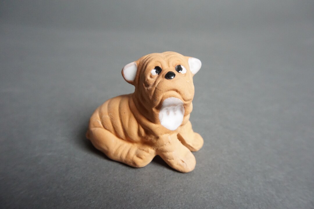 Vintage Ceramic Pottery Bulldog, Sad Eyes, Brown Clay Ceramic Miniature ...