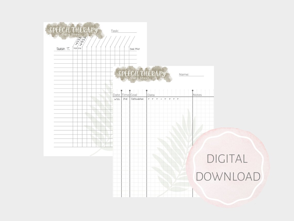 Speech Therapy Data Collection Green Speech Therapy Daily - Etsy