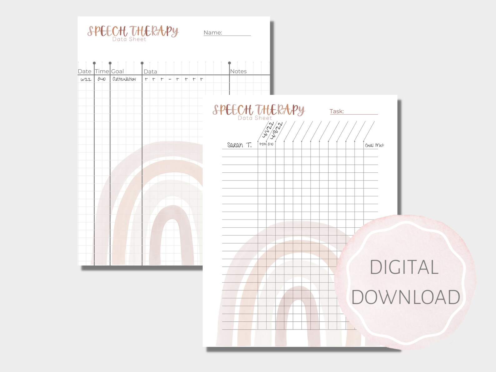 Speech Therapy Data Collection - Rainbow - Speech Therapy Daily Notes ...