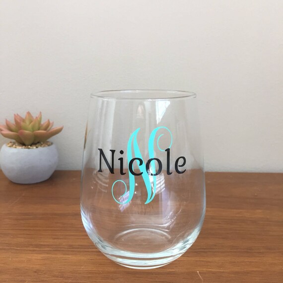 Items Similar To Personalized Stemless Wine Glasses Monogram Wine Glasses Stemless Wine Glass