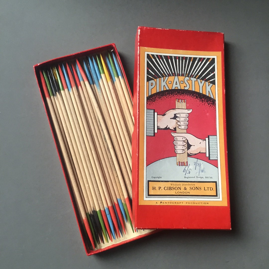 Pik-a-styk Pick up Sticks Vintage Game. Lovely Graphics on the Box ...
