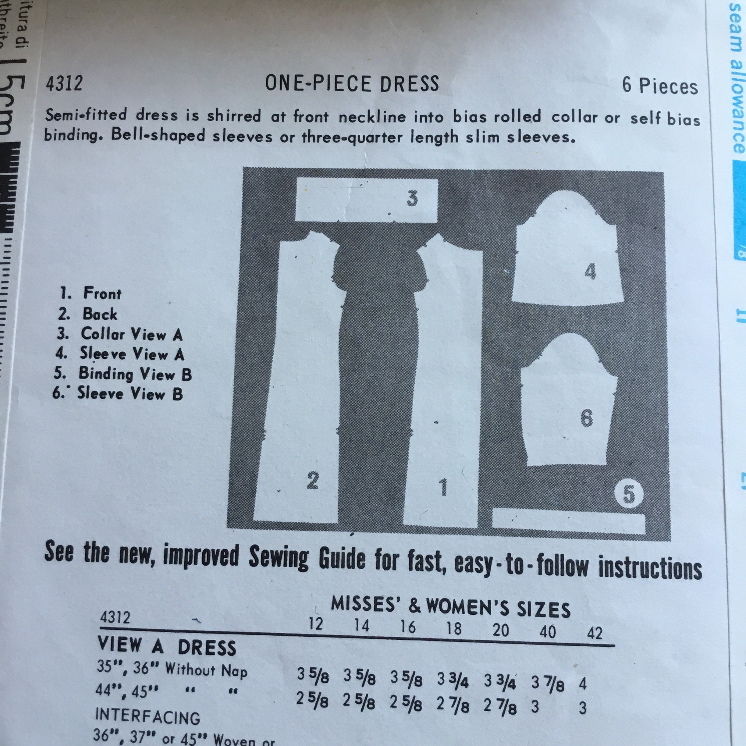 Vintage Dress Pattern Butterick Easy 4312. Bust 42. to Fit - Etsy