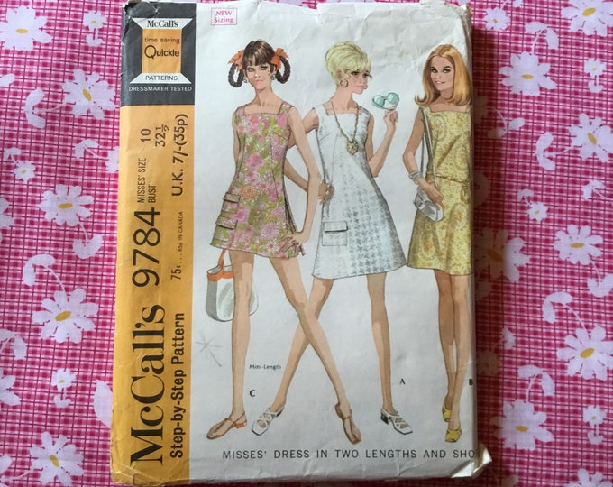 1960s Mod Dress Sewing Pattern. Mccalls Quickie 9784. UK Size 8 vintage ...