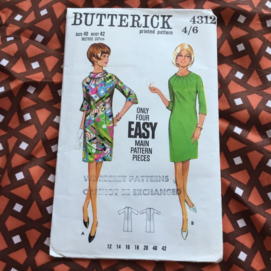 Vintage Dress Pattern, Butterick Easy 4312. Bust 42. to Fit Modern UK ...