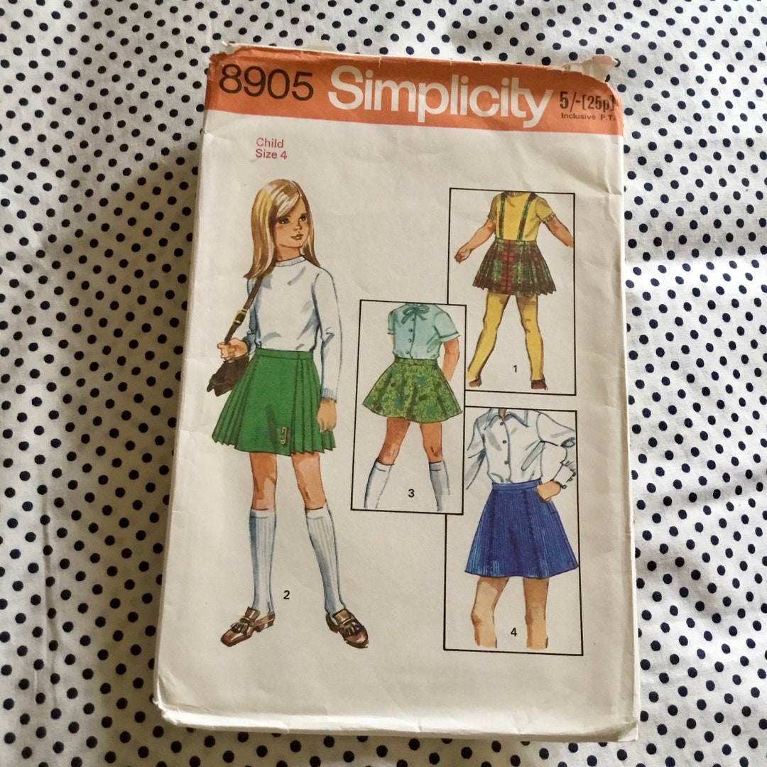 Vintage Girls Kilt Skirt Sewing Pattern, Child’s Size 4. Simplicity ...