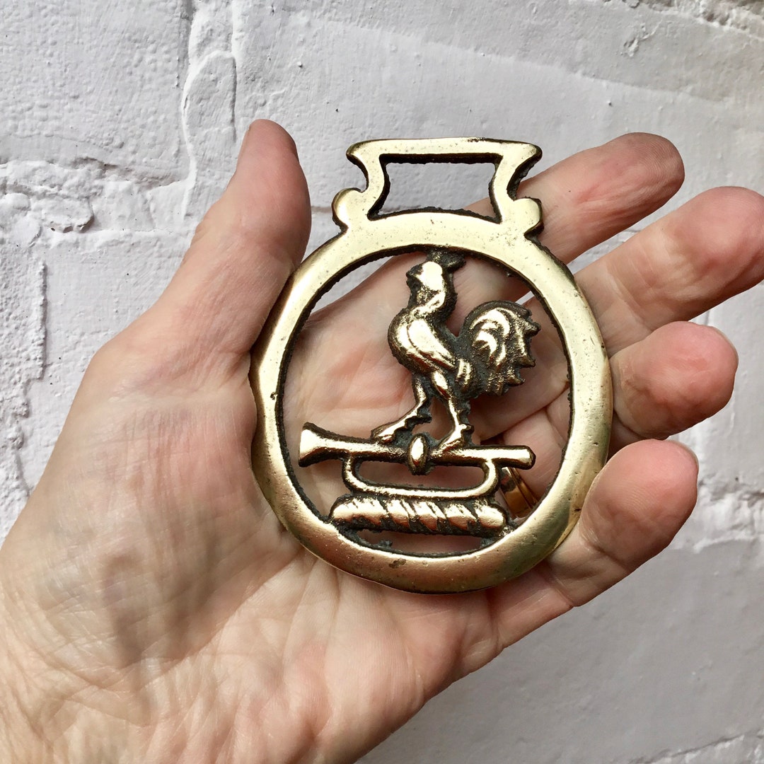 Vintage Horse Brass, Cockerel and Bugle, Military Symbol. Nice Cast ...