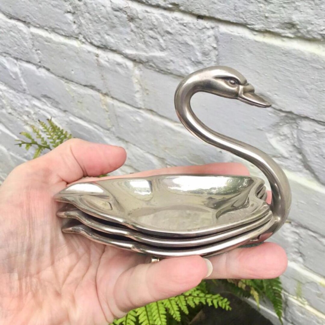 Swans Nesting Trays, Vintage Ashtrays or Nibbles Dishes. Silver Plated ...