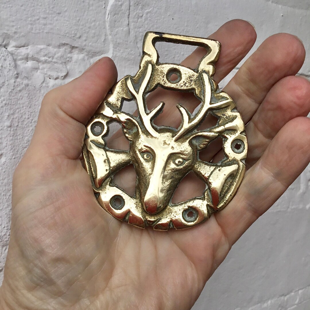 Vintage Stags Head Horse Brass. Stag With Antlers, Wiccan Pagan Amulet ...