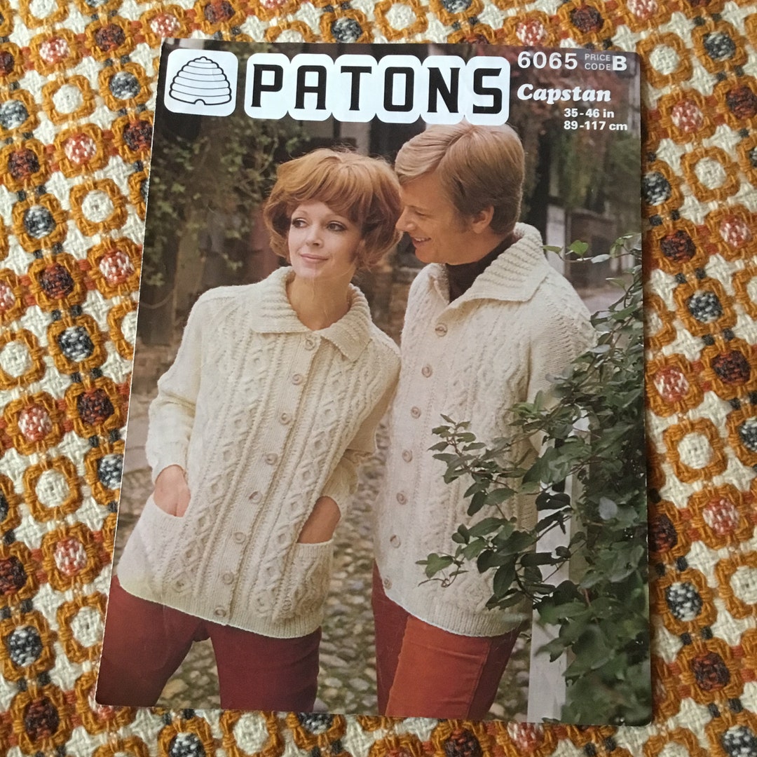 Vintage Aran Cardigan Pattern, His and Hers, by Patons. Sizes 35 - 46 ...