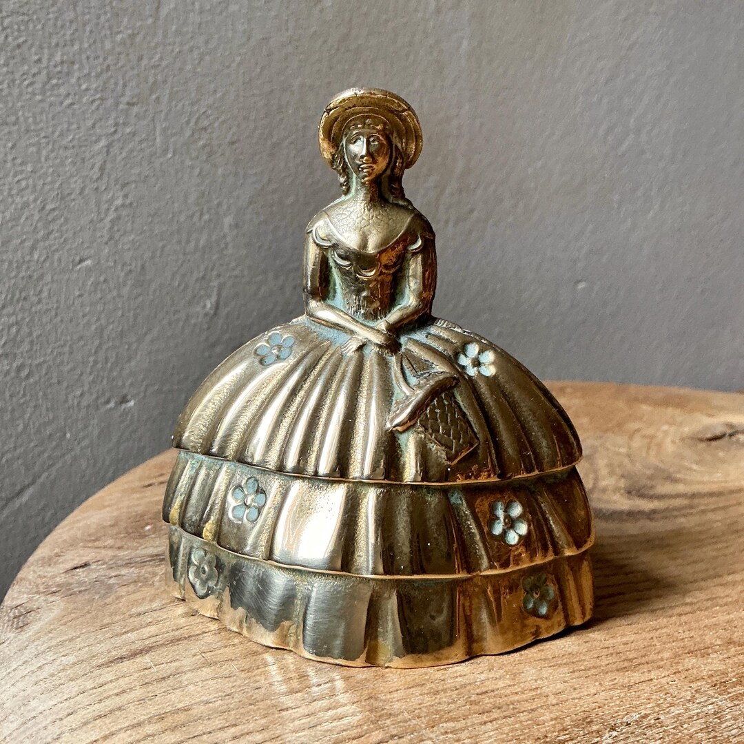 Vintage Brass Crinoline Lady Bell, Floral Dress, Butler Call - Etsy