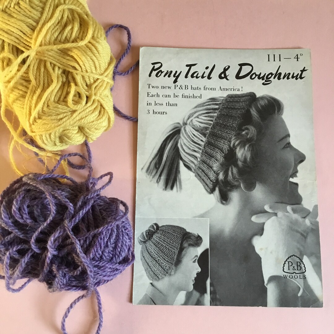 Vintage 1950s Hat Knitting Pattern, Pony Tail & Doughnut Styles - Etsy
