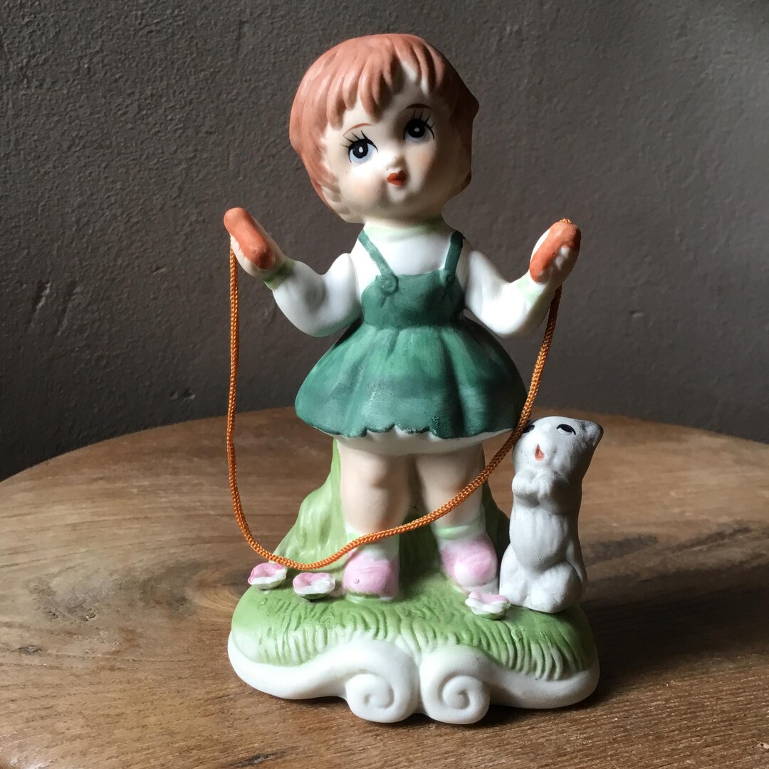 Vintage Korean Figurine, Cute Kitsch Little Girl With Skipping Rope and ...