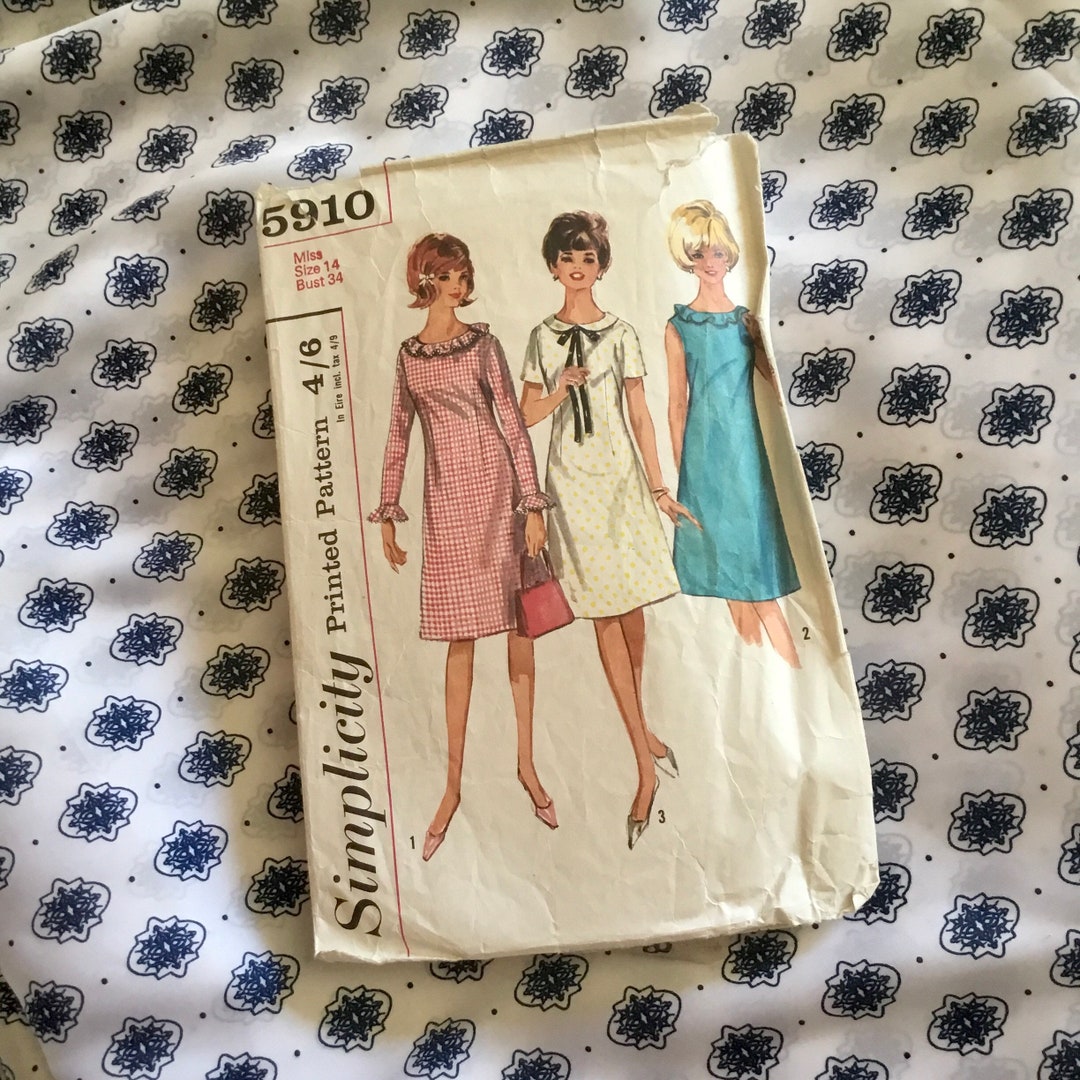 Vintage A Line Dress Sewing Pattern. Simplicity 5910. Bust 34. Best Fit ...